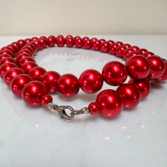 Vintage | Jewelry | Vintage Round Red Beads Single Strand Long Necklace ...